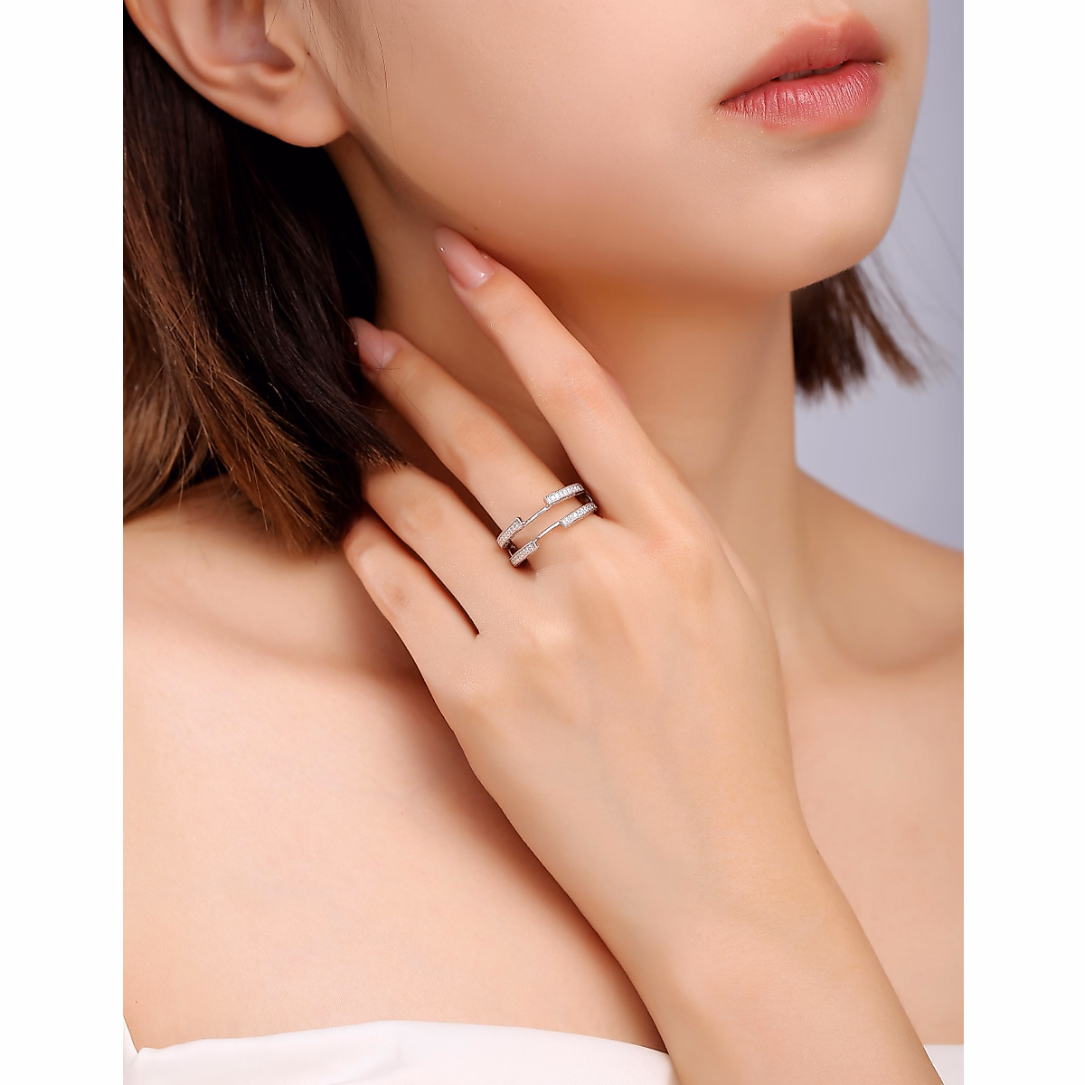 AFFY Engagement Wedding Ring for Women, Cathedral Ring Guard Enhancer With Diamond Solitaire Ring In 14K White Gold Over Sterling Silver With Cubic Zirconia, Gift For Her Ring Size -5.5