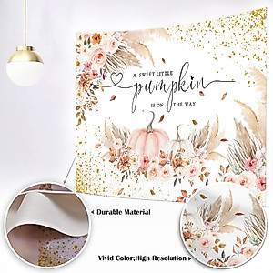 Mocsicka Pumpkin Backdrop for Girl Boy Autumn Fall Pumpkin Baby Shower Party Decorations Boho Blush Floral A Little Pumpkin is On The Way Baby Shower Cake Table Banner (Pink, 7x5ft(82''x60''))