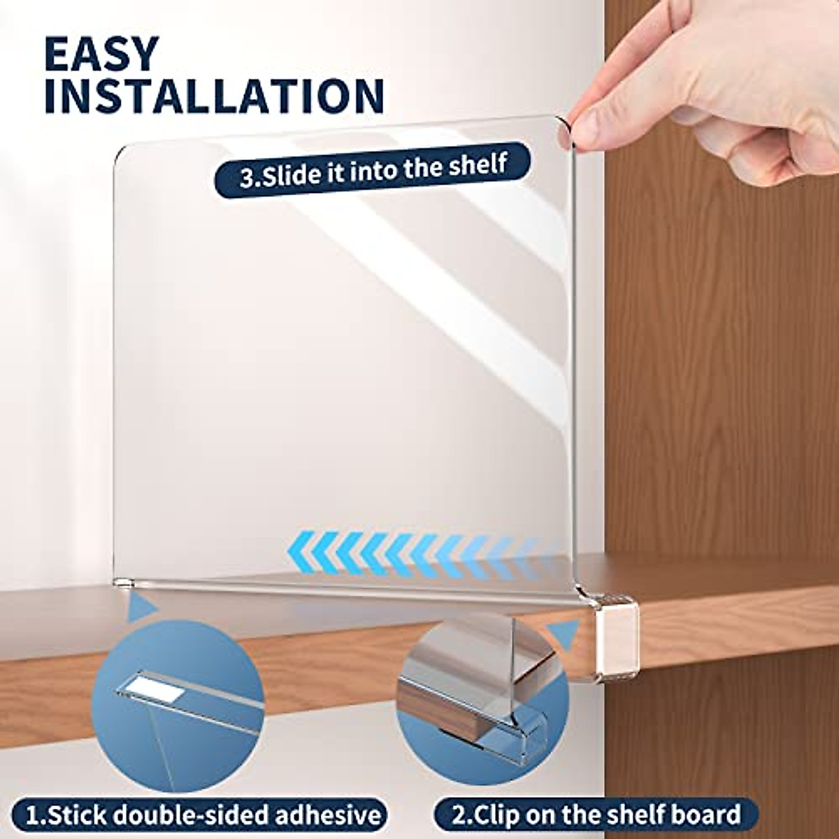 GOFI Closet Dividers for Shelves - 8 PCS Clear Acrylic Shelf Dividers for Closet Organization, Shelf Separators for Clothes Purses Towels Linen Books in Bedroom Kitchen Cabinets Office Bookshelf