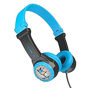 JLAB JBuddies Folding Kids Wired Headphones | Toddler Headphones | Noise Isolation | Kids Safe | Volume Limiting Headphones | Headphones for Children | Gray/Blue