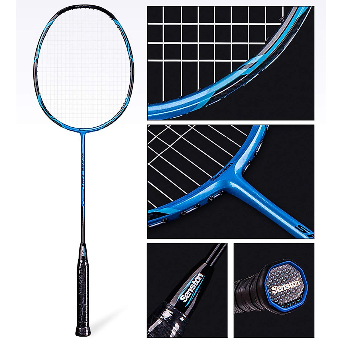 Senston - 100% Carbon Fiber Badminton Racquets Set - includes 1 Badminton Bag / 2 Rackets / 2 Grips (Blue + Yellow)