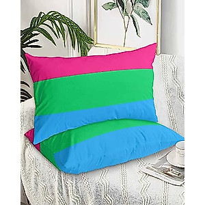 Edwiinsa Pink Green Blue Pillow Covers Standard Size Set of 2 20x26 Bed Pillow, Modern Abstract Art Aesthetics Striped Plush Soft Comfort for Hair/Skin Cooling Pillowcases with Envelop Closure