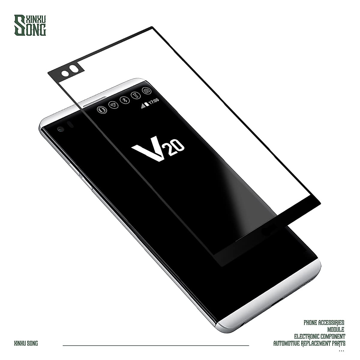 XINXUSONG 3 Pack Screen Protector for L G V20 H918 H915 LS997 US996 VS995 H990 H910 H990DS,Anti-Scratch 9H Hardness Full Coverage Silk Print Black Tempered glass Protective Film.