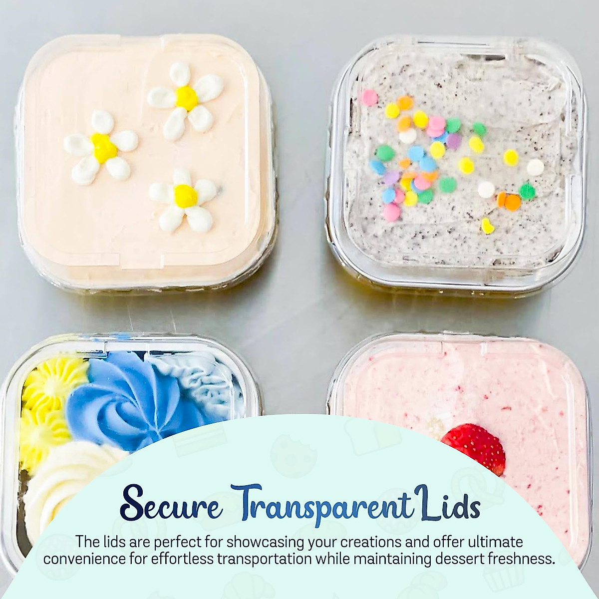 KitchenDance Disposable Dessert Pan Set with Lids - 4x4" Square Cake Baking Pan for Hotels, Restaurants, Heavy Duty Aluminum Foil for Baking, Storing, Preparing Food #ALU6P (100, Blue)