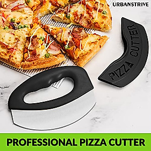 Urbanstrive Heavy Duty Stainless Steel Pizza Cutter with Cover, Super Sharp Blade Pizza Knife Pizza Cutter Rocker, Perfect Kitchen Gadgets for Pizza Cutting Home Essentials, Black