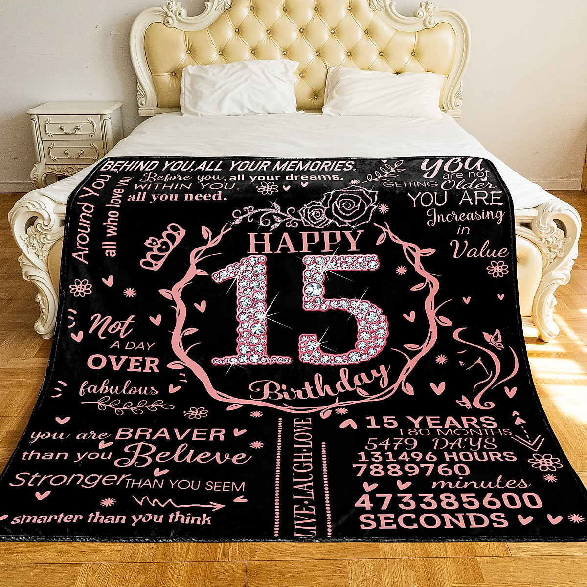15th Birthday Blanket Gifts for Girls - Happy 15th Birthday Gift Ideas for Her - 15 Year Old Gifts for Daughter Sister Bestie - Personalized Flannel Fleece Soft Throw Blanket