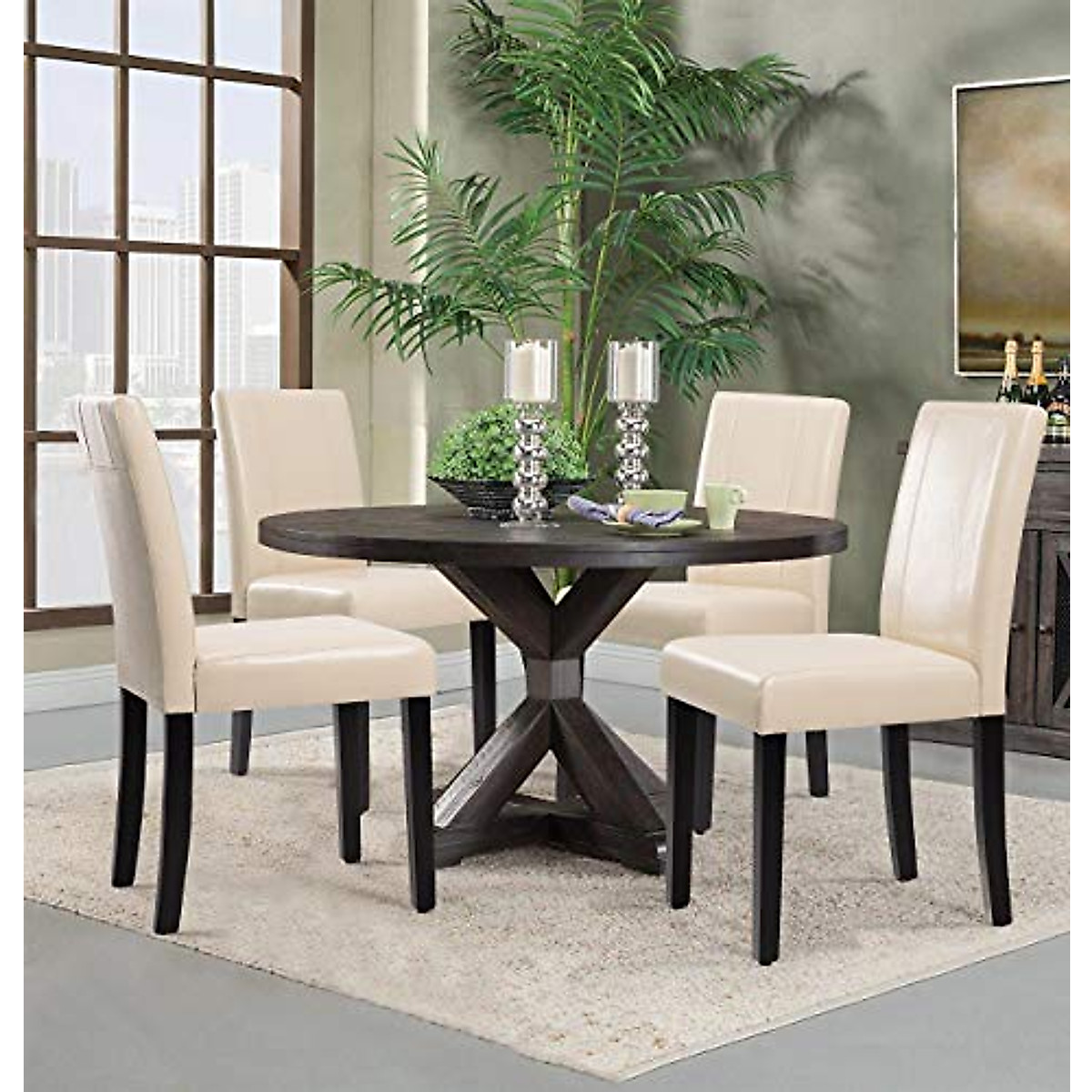 VICTONE Dining Chairs PU Leather Modern Urban Style Home Kitchen Armless Side Chair with Solid Wood Legs Living Room Chairs Set of 4 (Beige White)