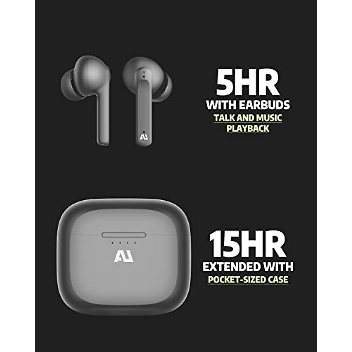 Wireless Earbuds, Active Noise Cancelling, 20 Hours Playtime, Workout Sweat Resistant, Touch Control (Gray)