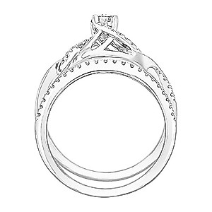 2 CT Round Shape White Cubic Zirconia Rope Bypass Wedding Engagement Bridal Ring with Band in 14K White Gold Plated 925 Sterling Silver (2 Cttw) Ring Size -7