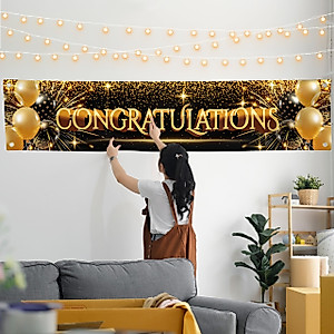 Congratulations Banner - Congratulations Decorations - We are so Proud of You banner - Well Done Banner - Graduation Banner - Graduation Decorations for Prom - 6 x 1.3ft (Black and Gold)