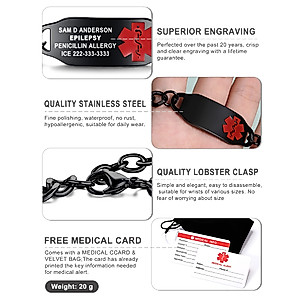 JUST MEET YOU Personalized Medical Alert Bracelets for Men Women Custom Medical ID Bracelets for Women Men Stainless Steel Medical Bracelet with Free Engraving, Adjustable(7.5-8.7 Inches)