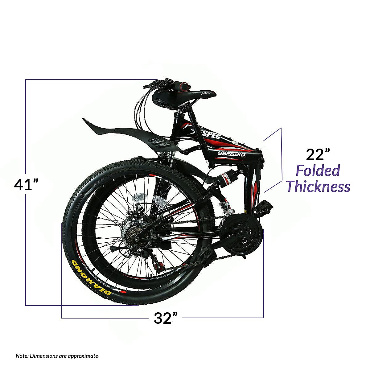 Xspec 26" 21 Speed Folding Mountain Bike Bicycle Trail Commuter, Black