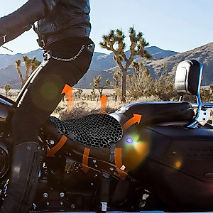 ELCYCO Universal Motorcycle Gel Seat Cushion 3D Honeycomb Shock Absorbing Seat Pad with Motorcycle Seat Cover for Comfortable Long Ride