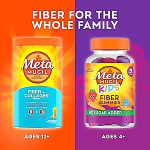 Metamucil Daily Fiber + Collagen, Psyllium Husk Powder, Plant Based, Sugar-Free with Stevia, 3-in-1 Fiber for Digestive Health, Orange Flavored, 90 Doses (29.8 OZ Fiber Powder)
