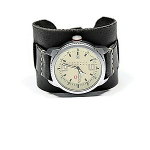 Cuff watch band - leather watch cuff strap black - aviator steampunk bands Handmade 18mm 20mm 22mm 24mm (22mm)