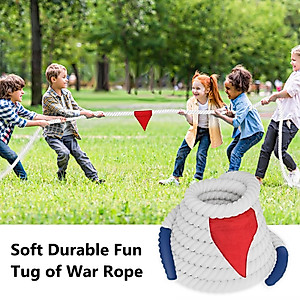 X XBEN 35 Feet Tug of War Rope with Flag for Kids, Teens and Adults, Soft Polypropylene Rope Games for Team Building Activities, Family Reunion, Birthday Party-15 ft,55 ft,110 ft White
