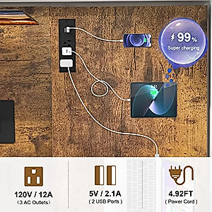 Ecoprsio L-Shaped Desk with Power Station and USB, Large L Shaped Gaming Desk with Storage Shelves Industrial Corner Desk Writing Study Table for Home Office Gaming Workstation, Rustic Brown and Black