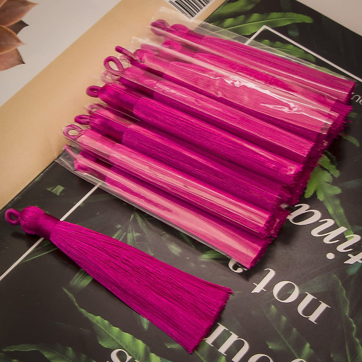 VAPKER 20pcs Deep Pink Tassel Mini Silk Tassels for Craft Jewelry Making Woman, Handmade Soft Ice Silky Tassels with Loops for DIY Projects, Bookmarks(8.5CM/3.5 Inches)