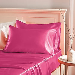 Manyshofu Hot Pink Satin Pillowcase for Hair Protection- 2Pcs Standard Pillow Cases, Luxury & Silky Pillowcases 20x26 Pillow Covers with Envelope Closure