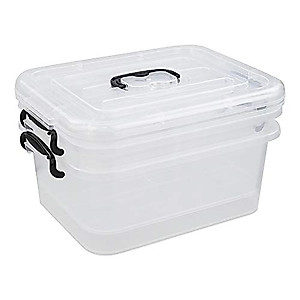 Xowine 8 L Plastic Storage Boxes, Clear Storage Bin with Black Handle, 2-Pack