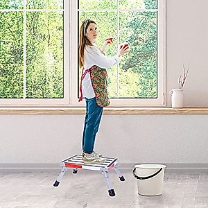 Homeon Wheels Safety RV Steps 16.5" x 12.2" RV Step Stool Folding Platform Step with Non-Slip Durable Feet, Reflective Stripe, Grip Handle, RV T Level More Stable Supports Up to 1000 lbs