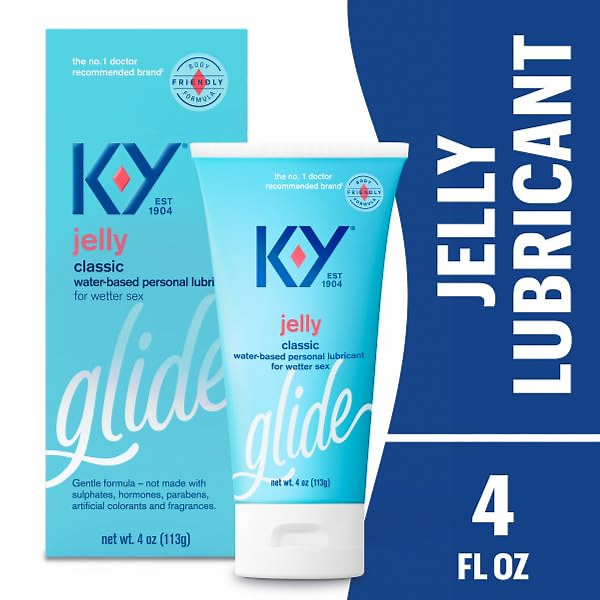K-Y Jelly Lube, Personal Lubricant, Water-Based Formula, Safe to Use with Latex Condoms, For Men, Women and Couples, 4 FL OZ (Pack of 6)
