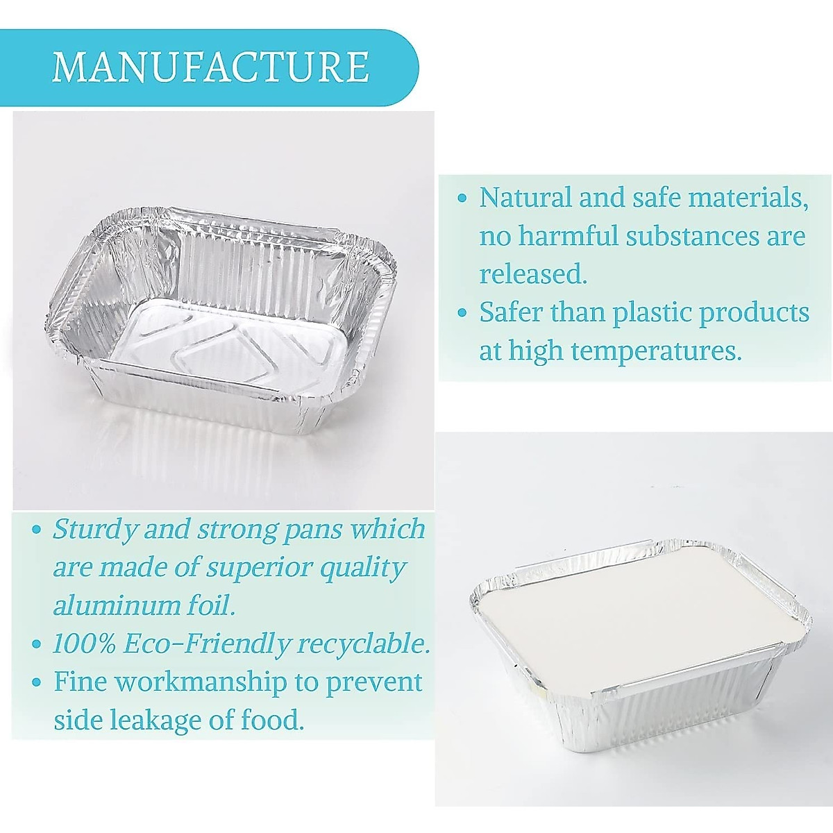 FUIIKEEM Small Aluminum Pans with Lids -(5"×4"×1.8") 1 LB Capacity Tin Foil Food Containers with Lids - 40 Pans and 40 Lids - for Cooking, Baking, Meal Prep