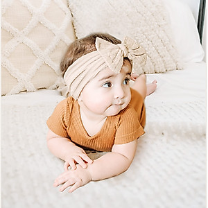 Prohouse 12 PCS Baby Headbands Handmade Super Stretchy Soft Nylon Hairbands Hair Bows Hair Accessories for Baby Girls Newborn Infant Toddlers Kids(Clay)