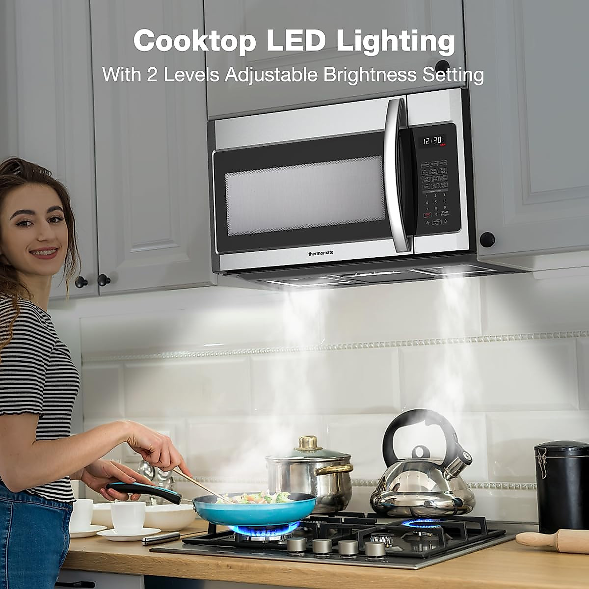 30" Over the Range Microwave Oven, thermomate 1.9 Cu. Ft. Capacity Microwave Over the Stove with One Touch, 1000 Cooking Watts, 400 CFM, 11 Power Levels, Sensor Cooking, LED Lighting, Stainless Steel