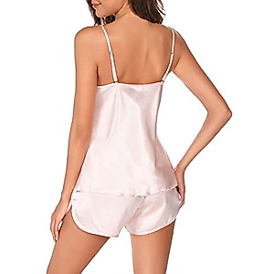 Vlazom Women's Silk Satin Pajamas Sets Cami Top and Shorts 2 Piece Nightwear Pink Size Small