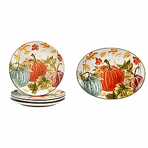 Certified International Autumn Harvest 11" Dinner Plates. Set of 4, Multicolor & Autumn Harvest Oval Platter, 16" x 12", Multicolor