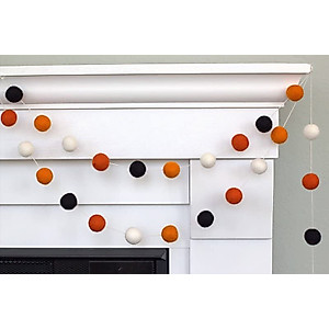 Halloween Felt Ball Garland- Orange, Tangerine, Black, White- 1" (2.5 cm) Wool Felt Balls- Autumn Fall Pumpkin