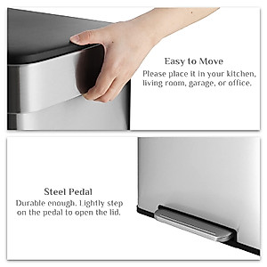 Arlopu 16 Gallon Stainless Steel Trash Can, 60L Kitchen Classified Recycle Garbage Can, Dual Compartment Dustbin with Removable Inner Buckets, Step-on, Soft-Close Lid, for Home Office, Silver