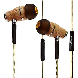 Symphonized NRG 2.0 Wood Earbuds Wired, in Ear Headphones with Microphone for Computer & Laptop, Noise Isolating Earphones for Cell Phone, Ear Buds with Booming Bass (Gold)