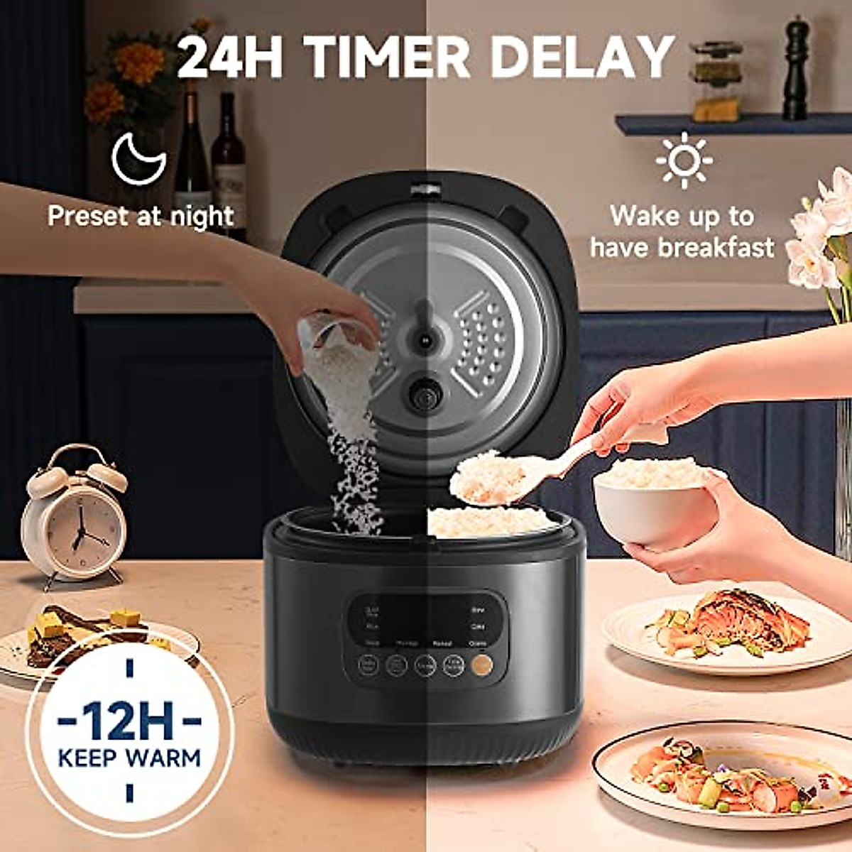 Topwit Rice Cooker 8 Cups Uncooked, 4.2Qt Non-Stick Rice Maker with Food Steamer, 8 in 1 Smart Control Rice Cooker with 24H Delay Start & Keep Warm Function, Slow Cooker for Soup, Stew, Grain, Oatmeal