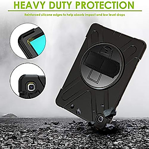 KIQ Shield Series Samsung Tab 10.1 Case SM-T510/T515 Samsung Galaxy Tab A 10.1 Case 2019 Shockproof Rugged Cover 360 Kickstand, Hand Strap & Shoulder Strap for Galaxy Tab A 10.1 Inch - Black