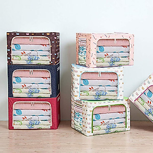 Storage Bins Boxes, Foldable Storage Bag-Capacity 72 L, Steel Frame Support Clothing Storage Bag, Quilt Collection Bag, Clothing Storage Bag With Transparent Window (Storage Bag - 1 Pack) (Pink)