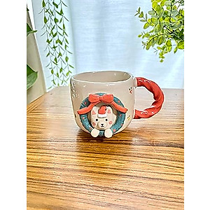 Christmas and the santa cat cup. Handmade ceramic cup, Hand-painted mug, Unique Surprise gift for Christmas or Birthday. Dishwasher and Microwave safe