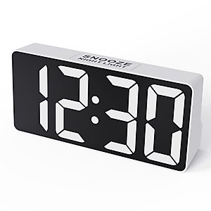 Mesqool Digital Alarm Clock for Bedroom, White, 7-Inch Screen, Adjustable Brightness, Loud Alarm, USB Charger, 12H/24H Time Format, Night Light, Dual Alarms, 18-Month Warranty