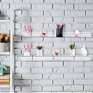 6 Pack Kids Acrylic Floating Bookshelf 36 Inch Clear Wall Ledge Shelf Wall Mounted Clear Spice Rack Toy Storage Wall Shelf Drilling Invisible Display Organizer Shelf for Nursery Room Bathroom Dorm
