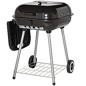 Outsunny 38'' Steel Charocal Grill with Portable Wheel, Side Tray and Lower Shelf for Outdoor BBQ for Garden, Backyard, Poolside