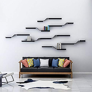 Tyoo Floating Shelf Flat-Shaped Board Modern Black Bracket Wall-Mounted Shelf Suitable for Home Decoration Living Room Bathroom Bedroom Kitchen (Size : F)