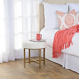 HomePop Round Metal Base Decorative Ottoman, White Velvet