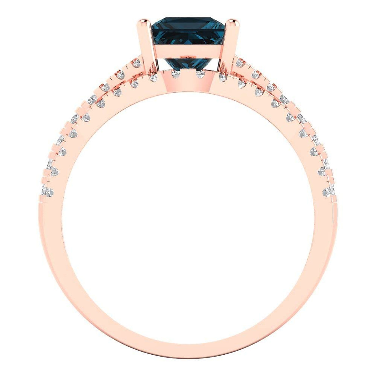 Clara Pucci 2.01ct Princess Cut Solitaire Natural London Blue Topaz Engagement Promise Anniversary Bridal Ring Band set 14k Rose Gold 3.5
