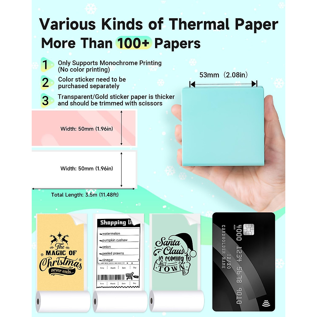 Memoking Print Pods Mini Printer - Inkless Sticker Printer Machine M02 Print Pod Bluetooth Portable Mini Printer for iPhone Thermal Pocket Printer Sticky Note Printer for Note, Photo, DIY, Scrapbook