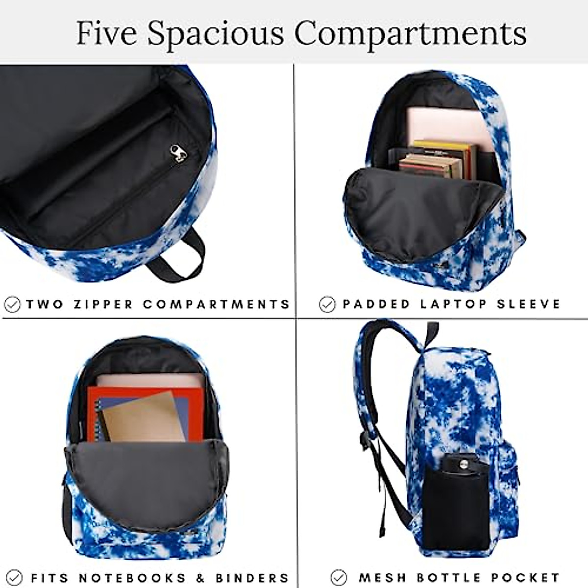 Fenrici Tie Dye Backpack for Boys, Kid's Backpack for Boys, Girls, School Bookbag with Padded Laptop Compartment, Blue, Tie Dye, 17 Inch