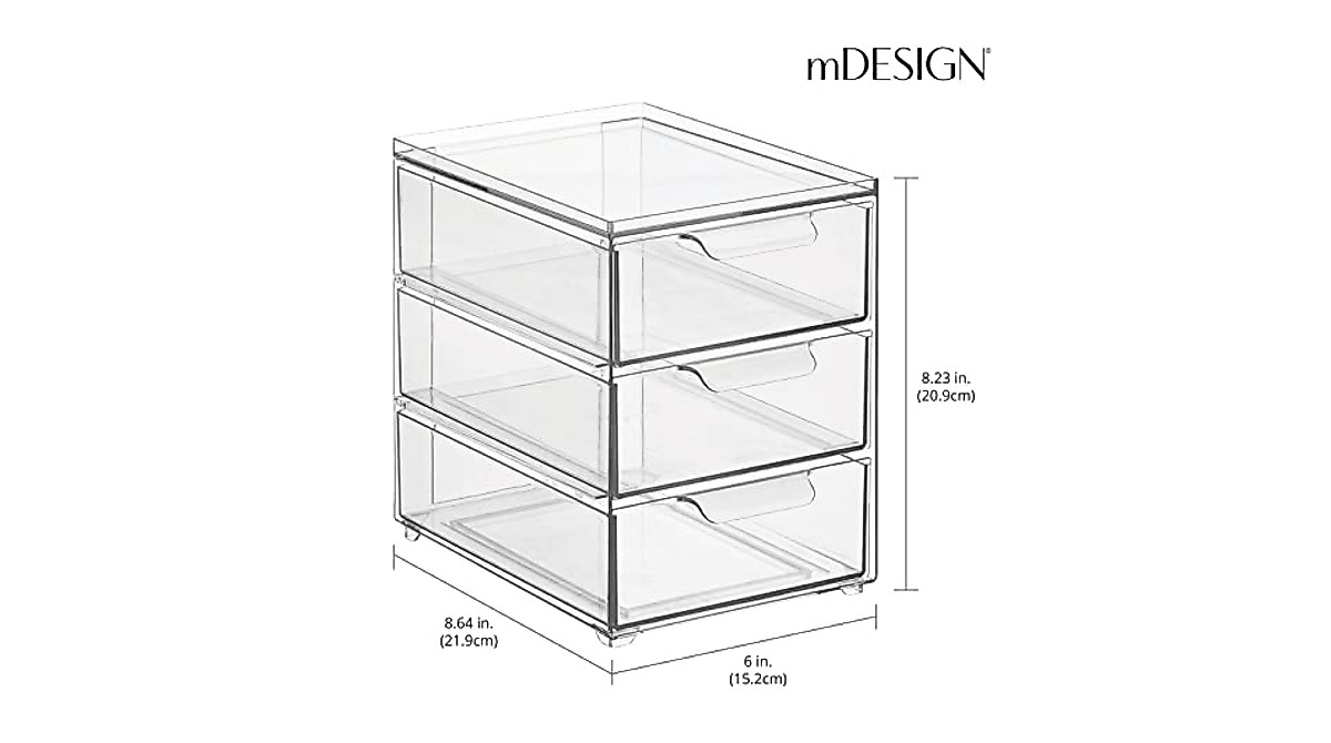 mDesign Stackable Organizer with 3 Drawers - Clear