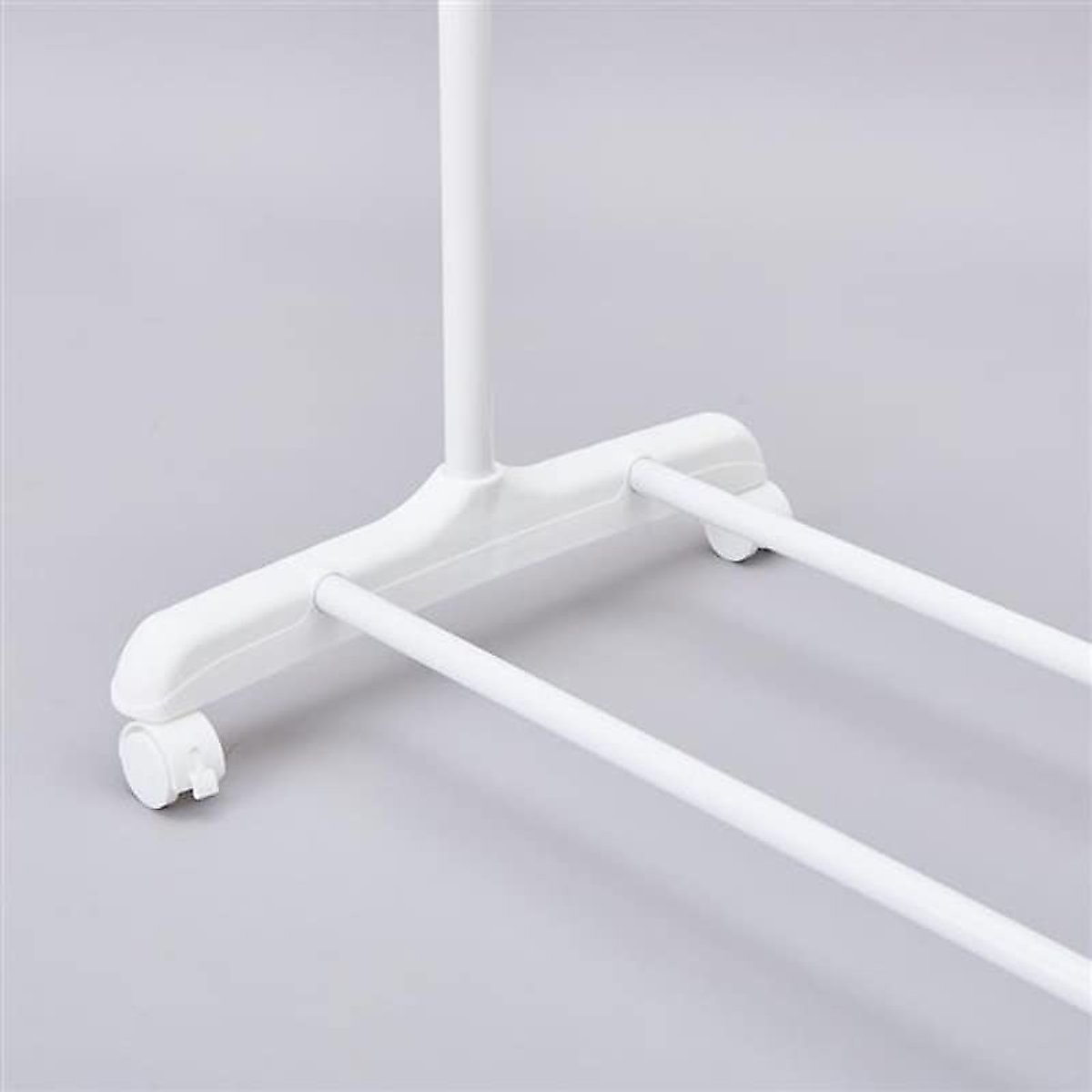 LUKEO 2-in-1 Clothes Coat Rack Rolling Garment Rack with Bottom Shelves-White Versatile Rack Durable Structure