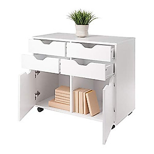 Winsome Halifax Storage Mobile Cabinets, 2 Doors, 4 Drawers, for Home Office, White