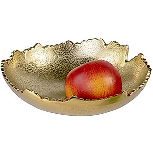 Red Co. 8.75” Gold Moon Decorative, Asymmetrical Torn, Hammered Metal Centerpiece Bowl with Sculpted Edges